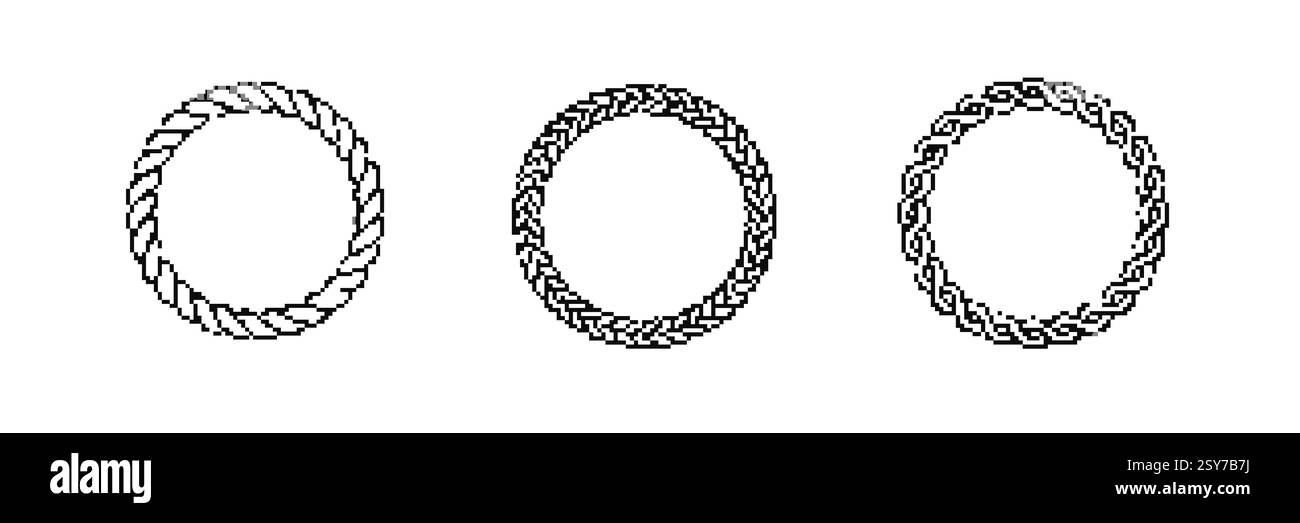 Three simple rope circle designs displaying different twisted patterns ...