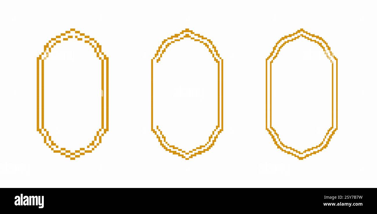 Three decorative pixel art frames in gold with simple elegance and ...