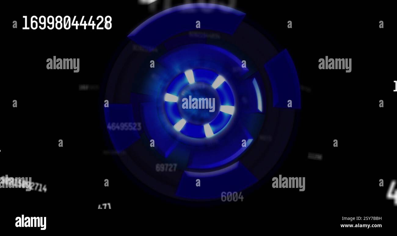 Blue circular data visualization image with numbers and glowing segments Stock Photo - Alamy