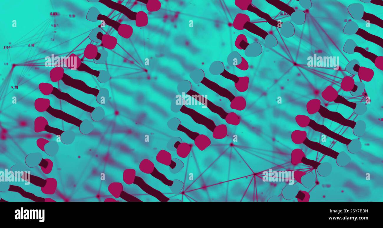 DNA strand and network connections, scientific data processing image ...