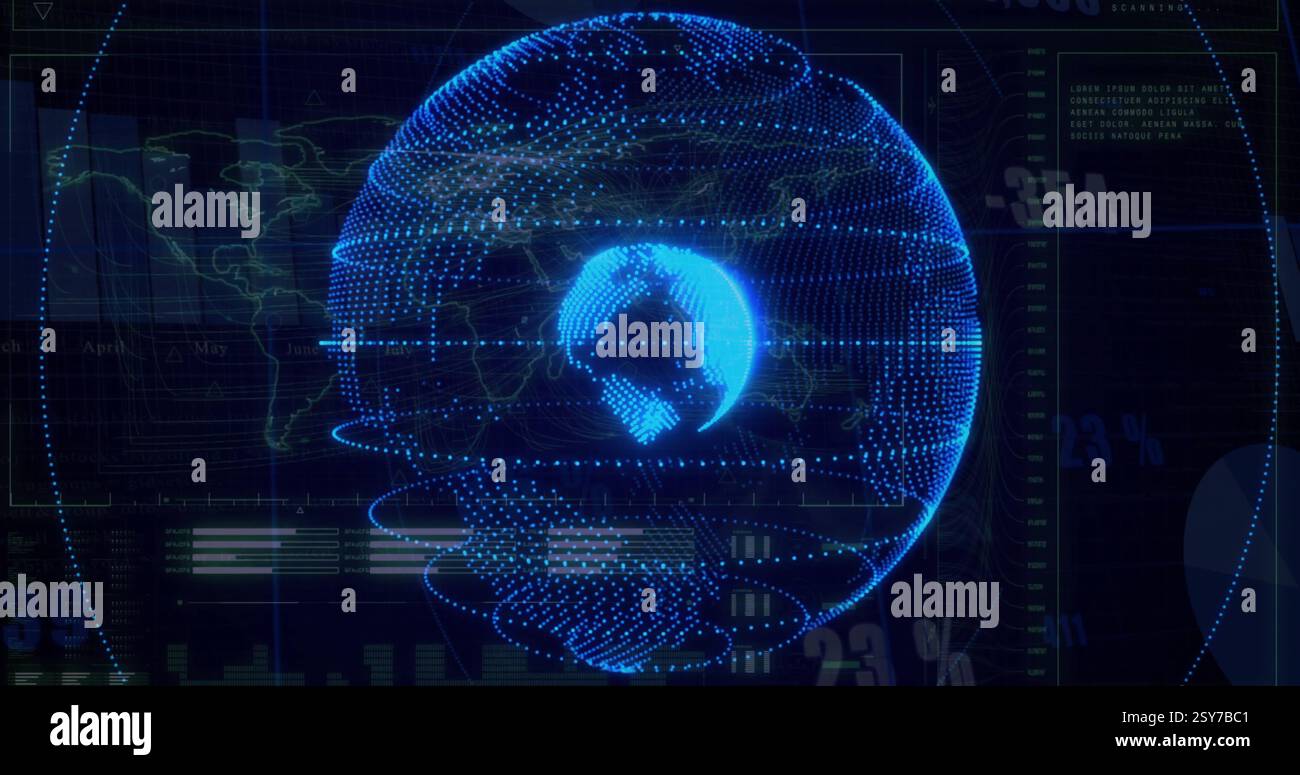 Rotating digital globe with data points and lines, global network image ...