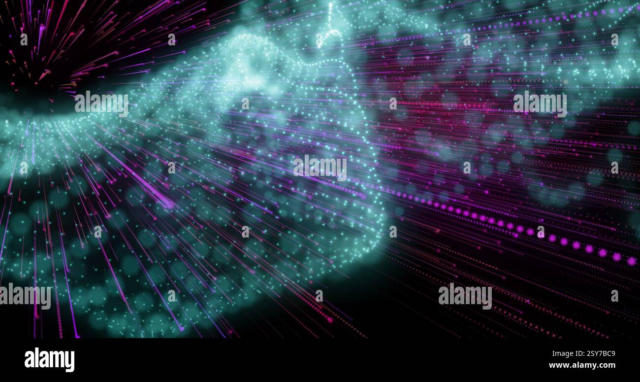 Digital mesh and glowing particles, scientific data processing image ...