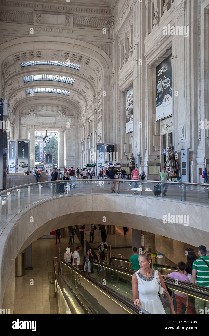 Milan, Italy - August 26, 2013: Atrium of the Milano Centrale Station ...