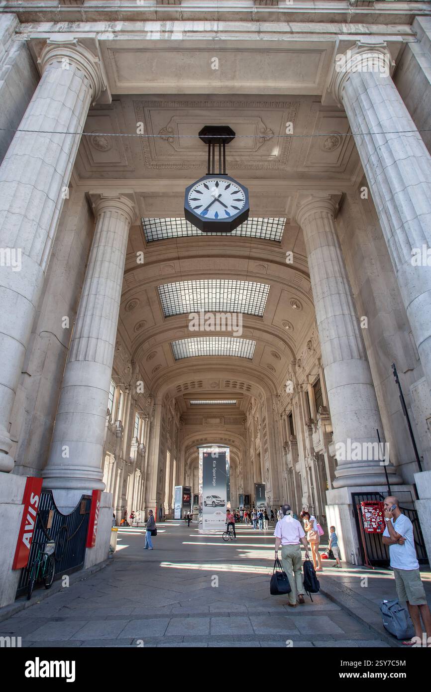 Milan, Italy - August 26, 2013: Side entrance to Milan Central Station ...