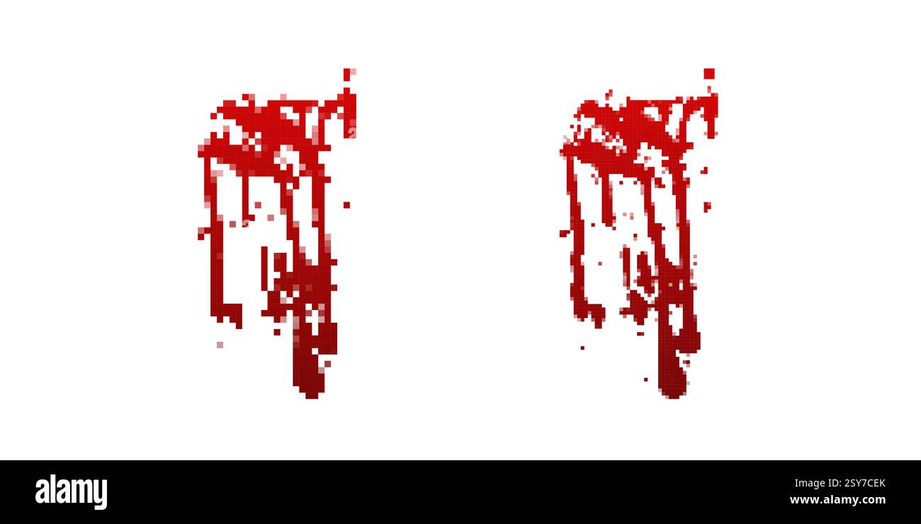 Red paint drips in twin patterns creating a simple and vivid abstract ...