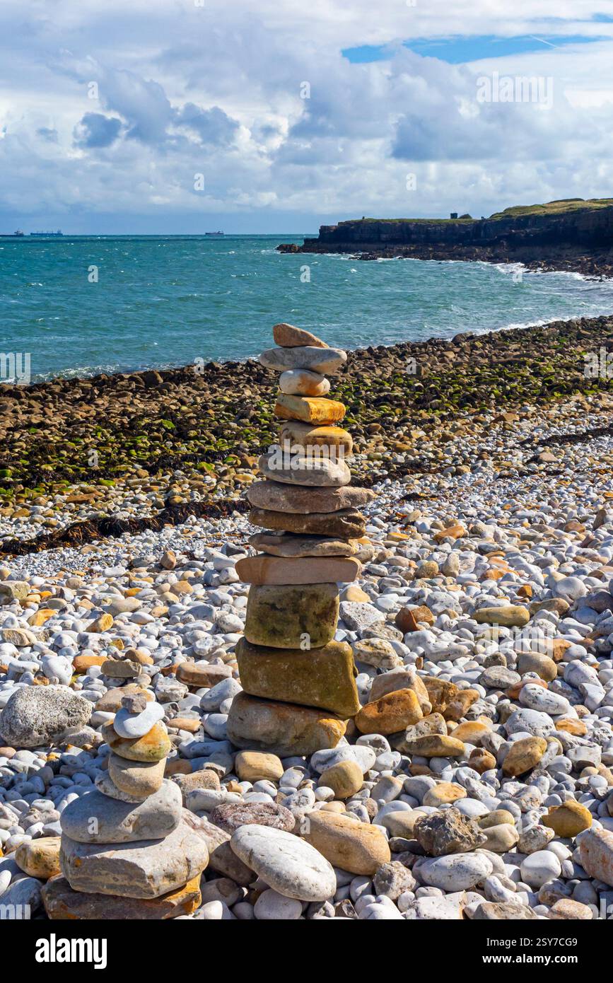 Rock sculptures on the beach at Traeth Lligwy near Moelfre on the north ...