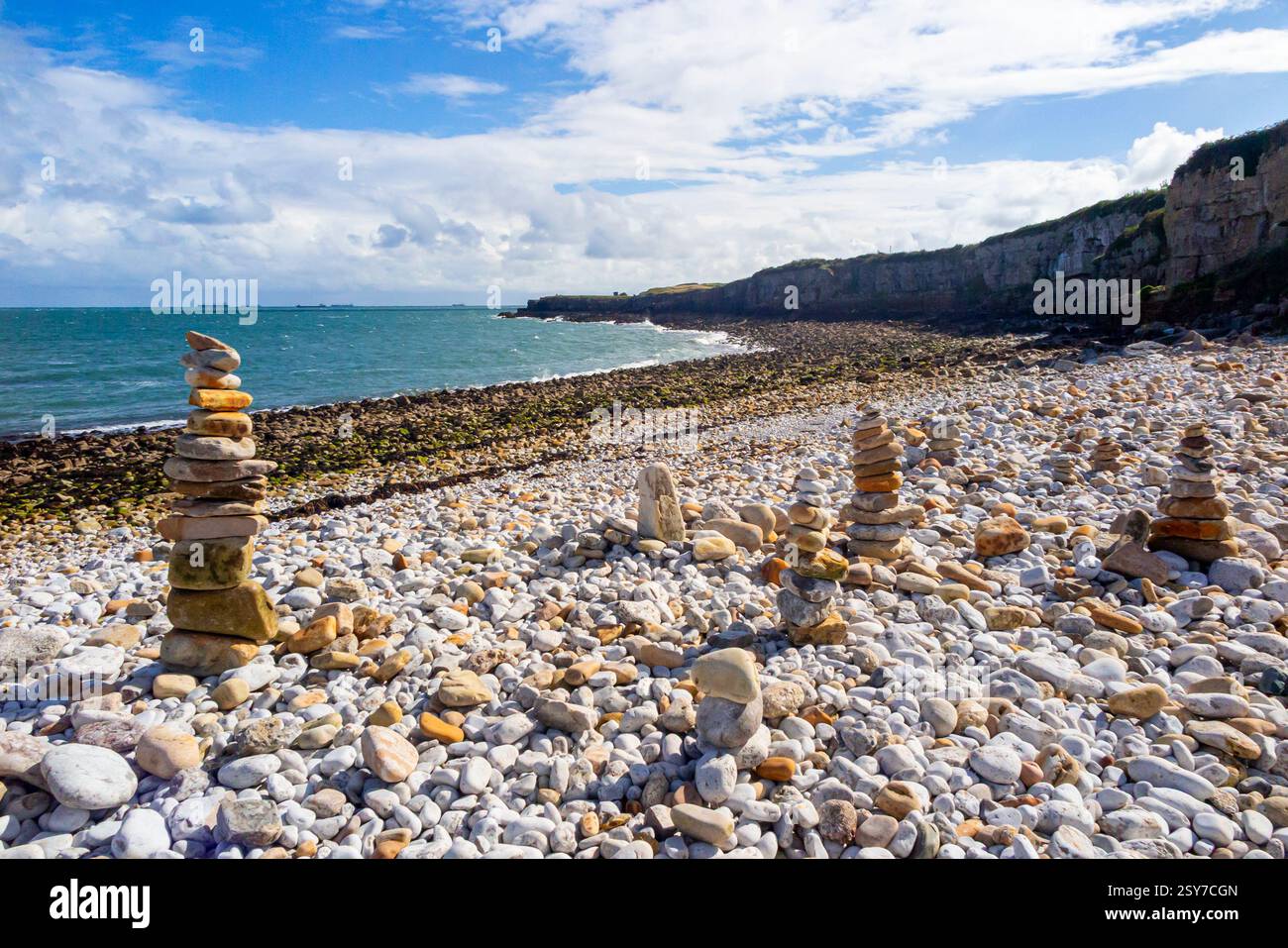 Rock sculptures on the beach at Traeth Lligwy near Moelfre on the north ...
