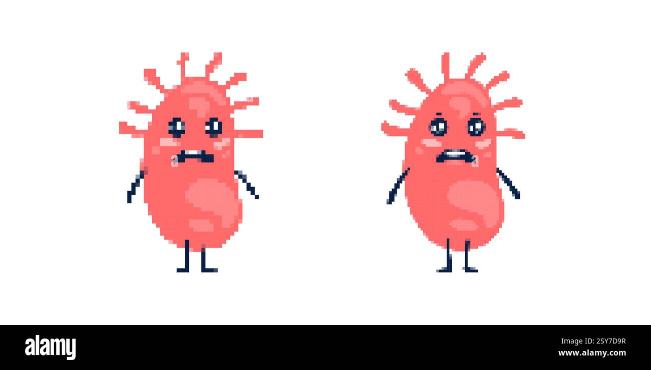 Two cute pixel art creatures with round bodies and silly expressions in ...