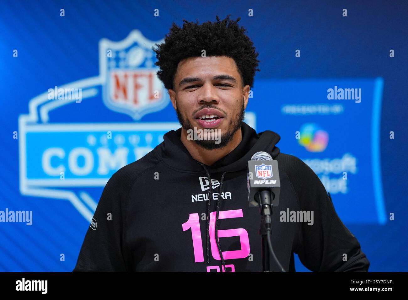 North Carolina defensive back Alijah Huzzie speaks during a press ...