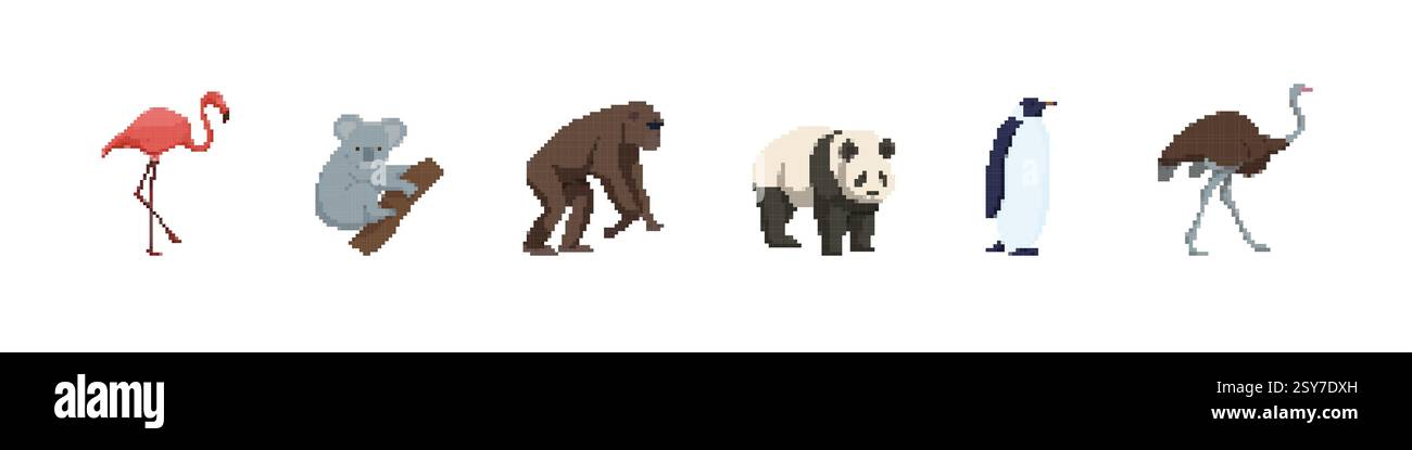 Pixel art animals displaying unique features and characteristics in ...