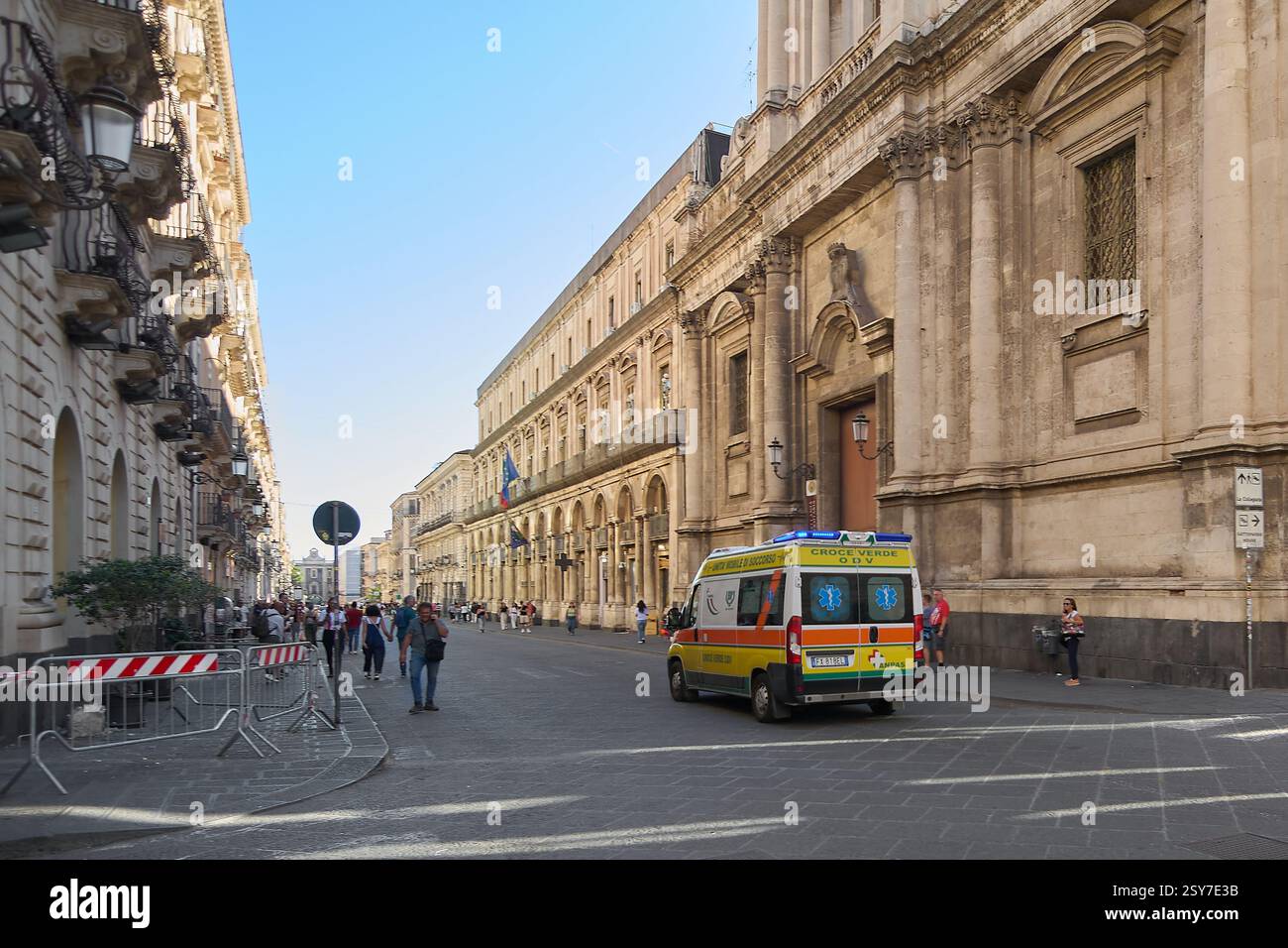 Catania. Italy - February 27, 2025: An ambulance races through Catania ...