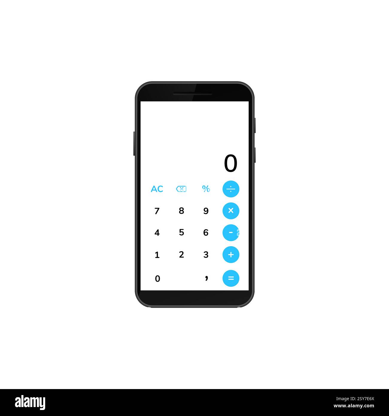 Digital calculator app displayed on smartphone screen with numeric keypad and operation symbols ...