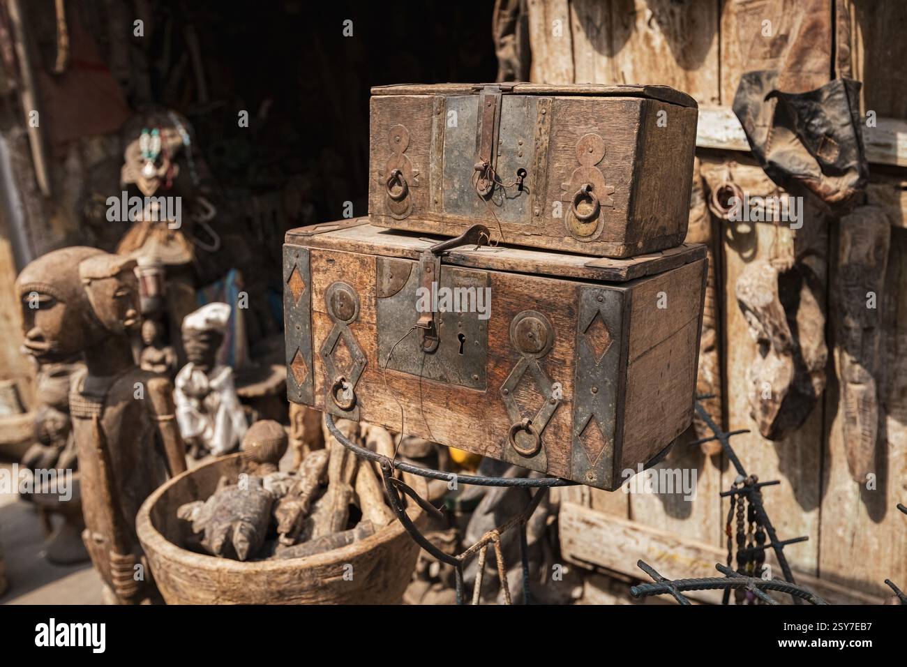 Traditional african wooden masks and figurines for sale on the market ...