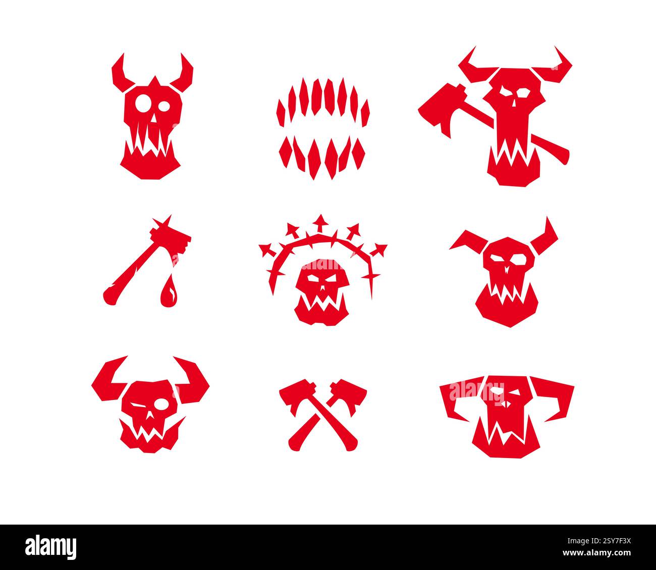 Orc skull icon with horns and axes for brutal fantasy themes Stock ...