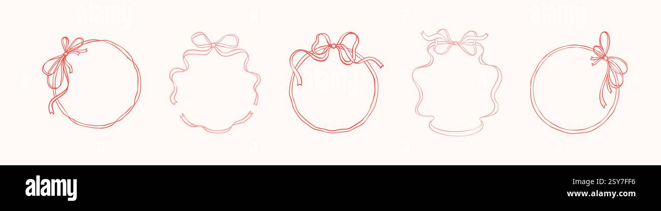 Set of circle bow ribbon borders. Hand drawn coquettish vector ...