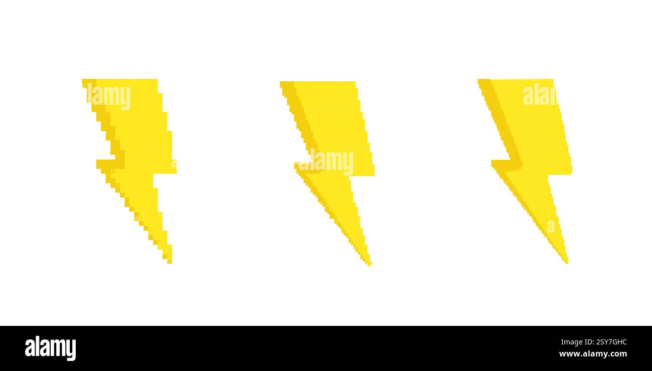 Three yellow lightning bolt symbols in simple pixel art design Stock Vector Image & Art - Alamy