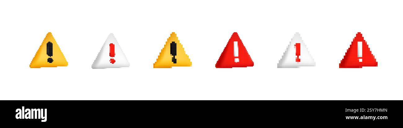 Colorful warning alert icons in triangle shapes with exclamation and ...