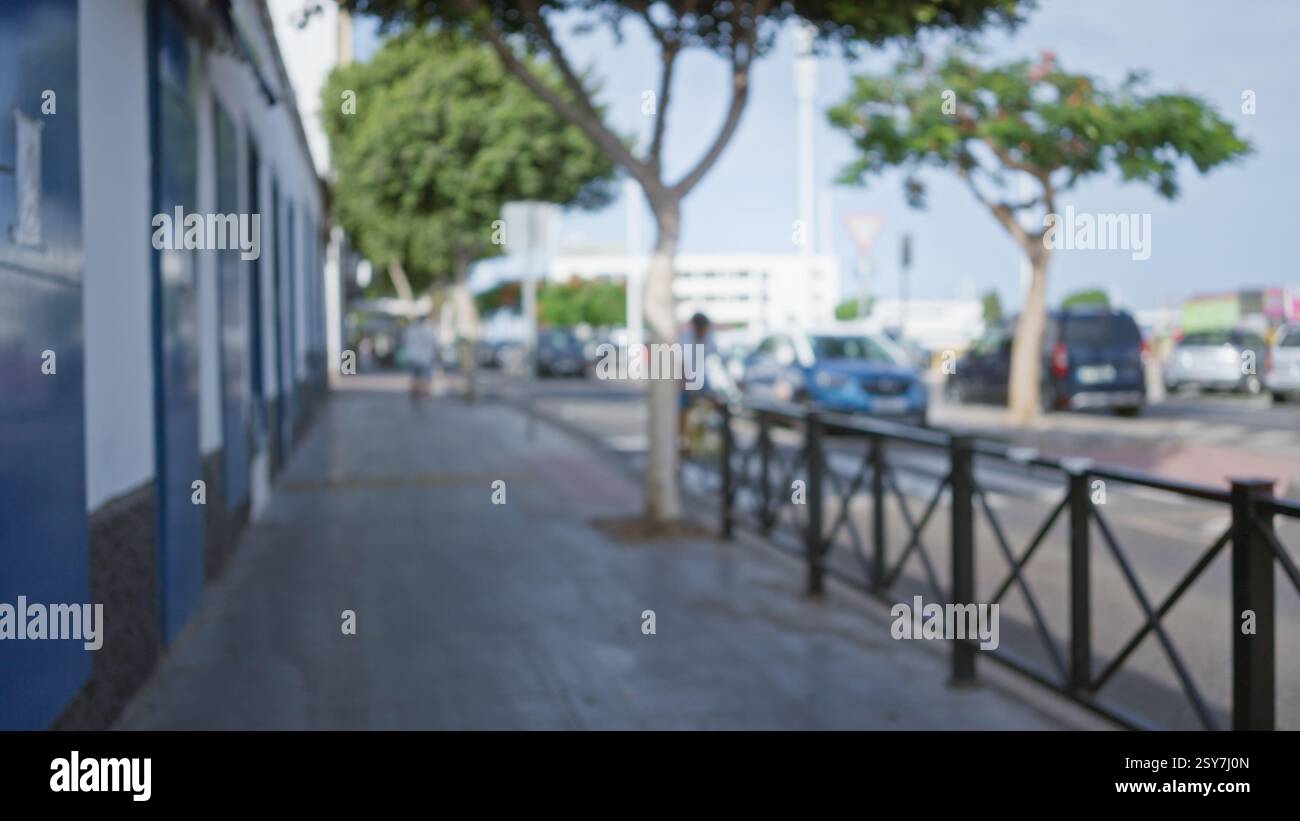 Outdoor street scene in lanzarote, spain with blurred background ...