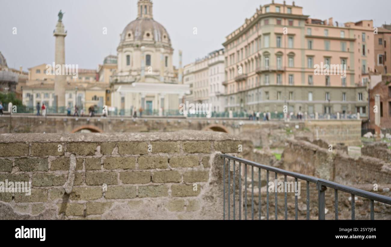 Blurred view of people exploring ancient roman forum ruins in rome ...