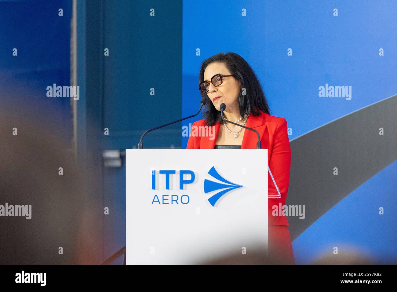 ITP Aero Group CEO, Eva Azoulay, speaks during the inauguration of ITP ...
