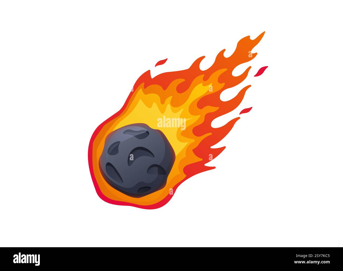 Fiery meteor with bright flames flying through the sky in a dynamic ...
