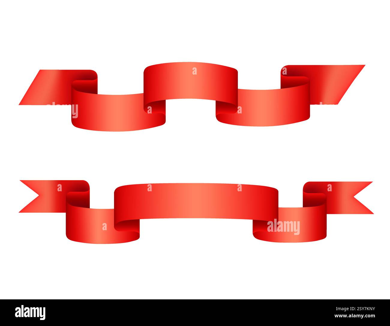Bright red ribbons in realistic 3d style. Element design, set of two ...