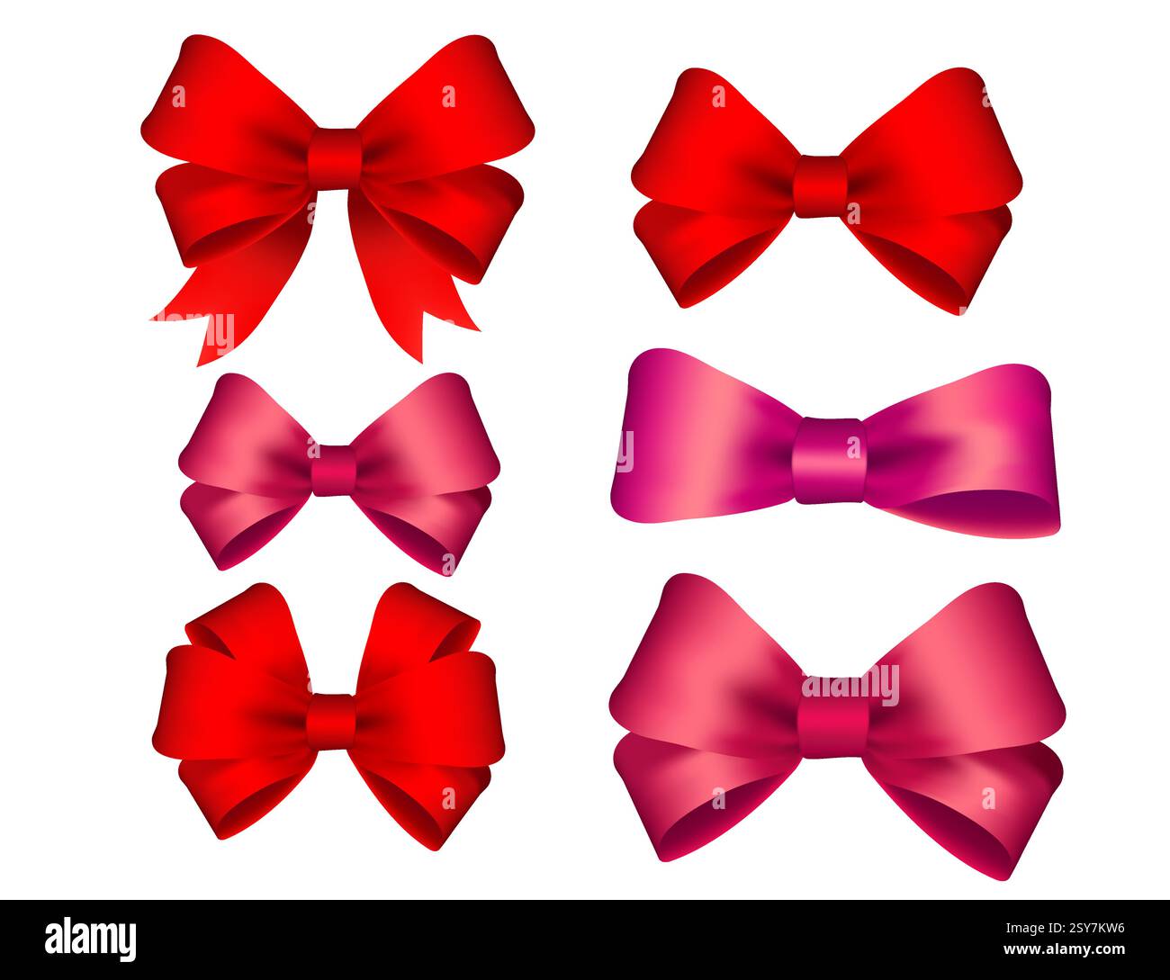 Set of bright red bow ribbons in realistic 3d style. Element design ...