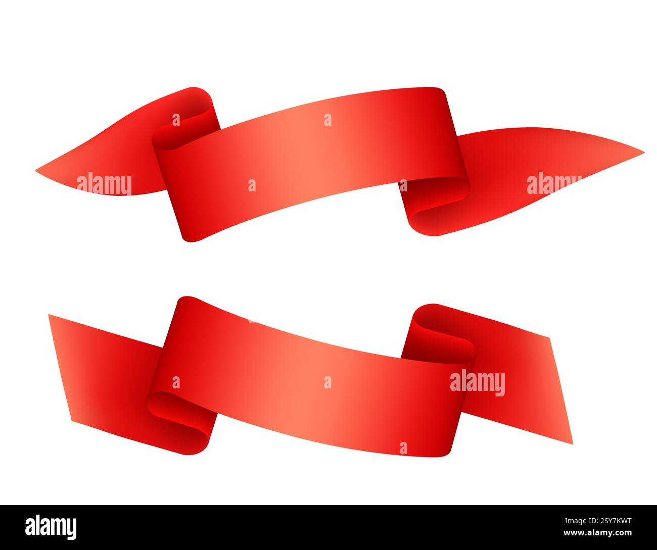 Bright red ribbons in realistic 3d style. Element design, set of two ...