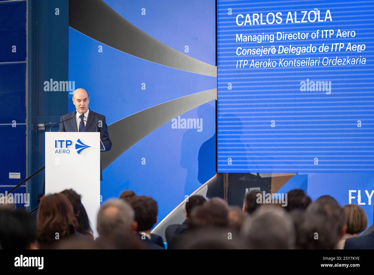 ITP Aero's CEO, Carlos Alzola, speaks during the inauguration of ITP ...