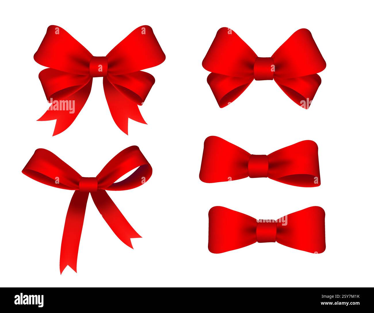 Set of bright red bow ribbons in realistic 3d style. Element design ...