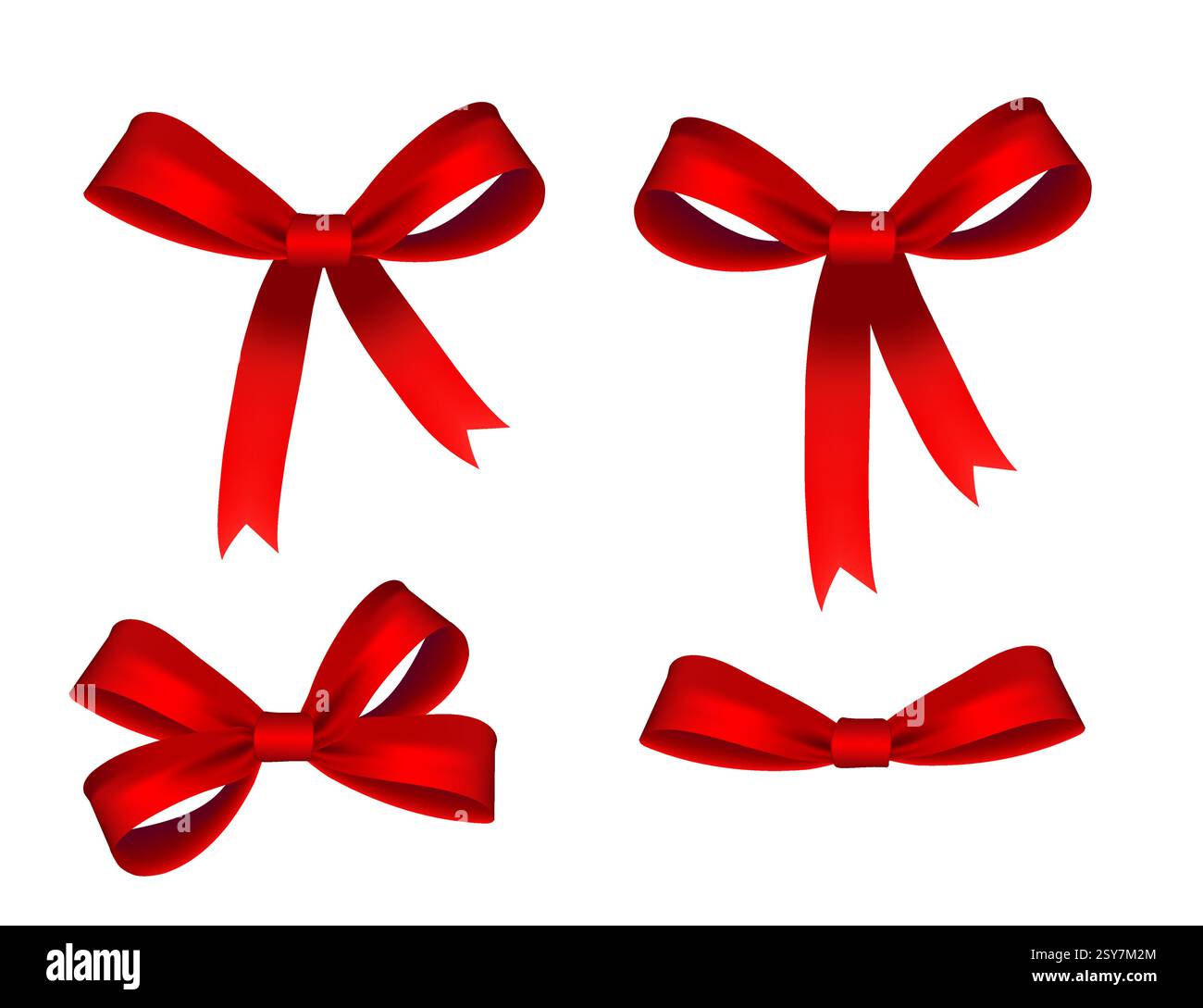 Set of bright red bow ribbons in realistic 3d style. Element design ...