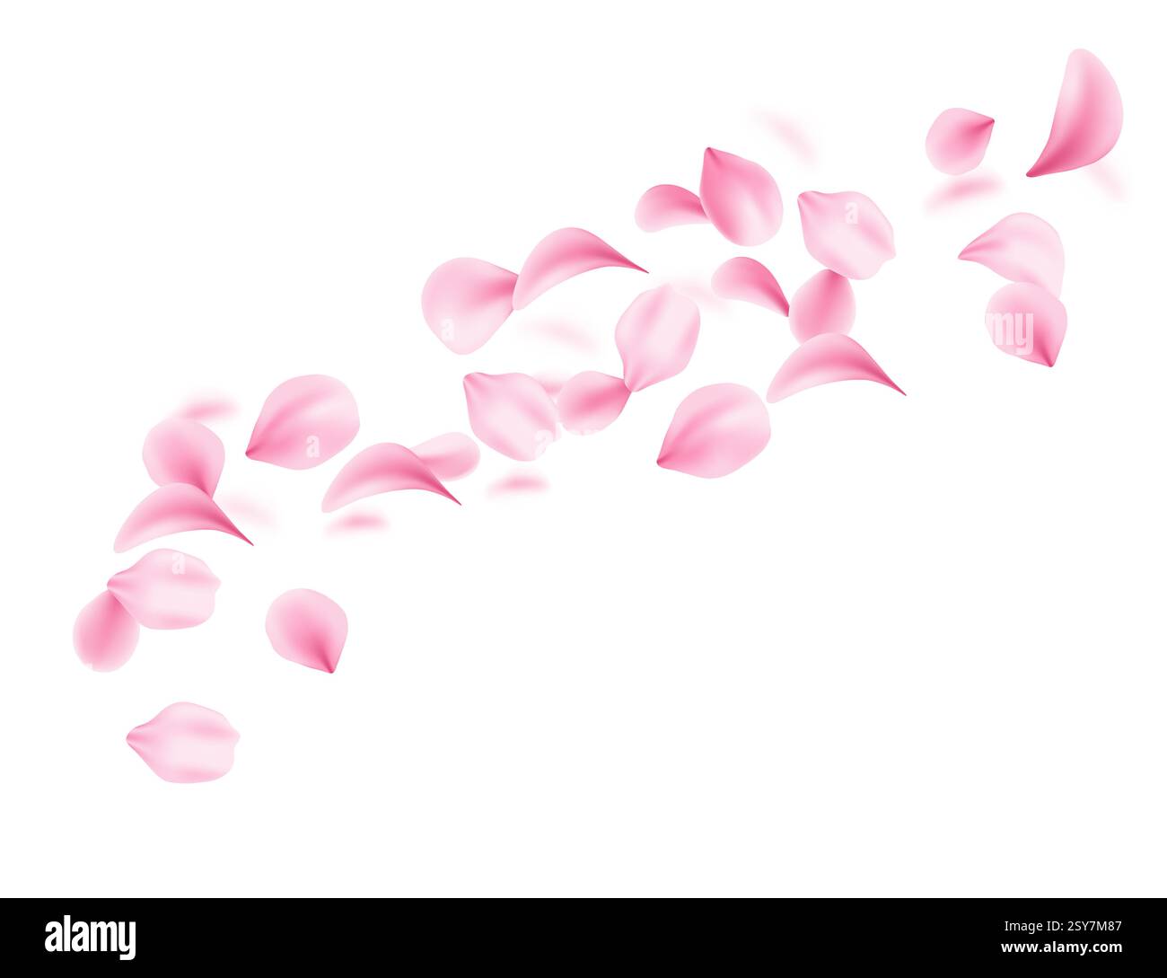 Flying soft pink petals scattered in air. 3d realistic style. Blossom ...