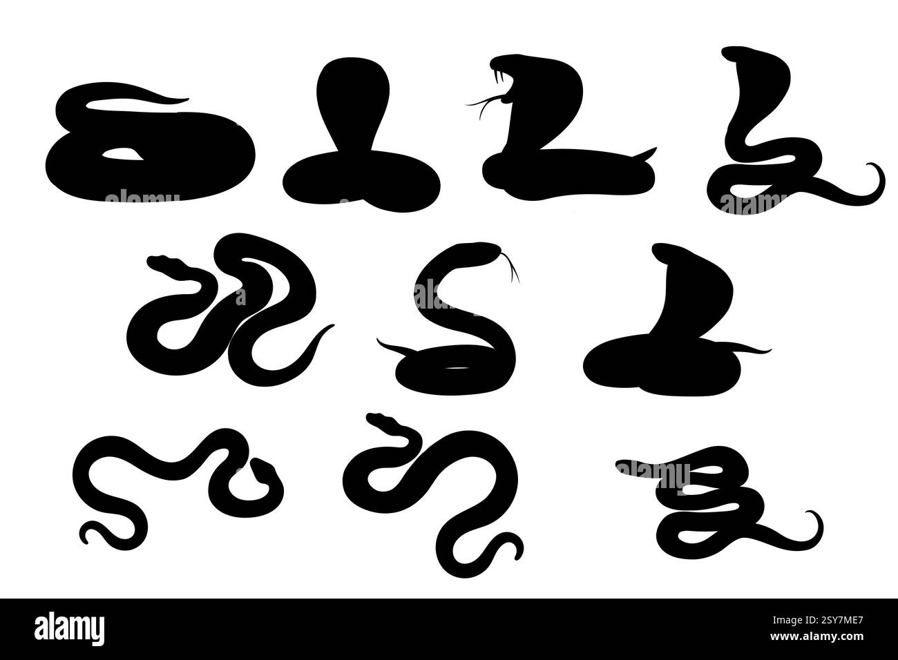 Black silhouette. Collection of snake icons. Rattlesnake coiled. Simple ...