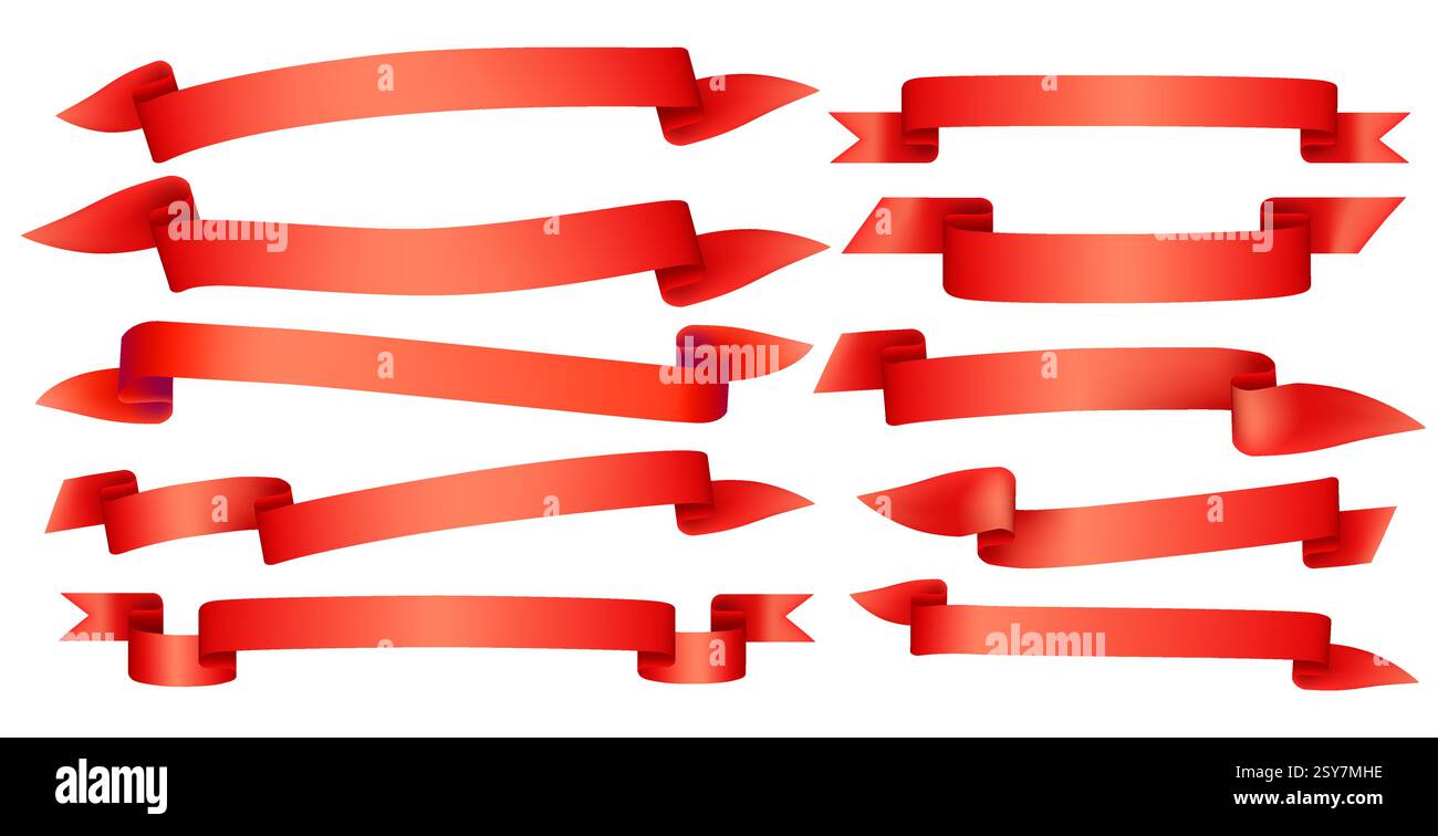 Red ribbon banners collection. Different lengths and shapes. Decorative ...