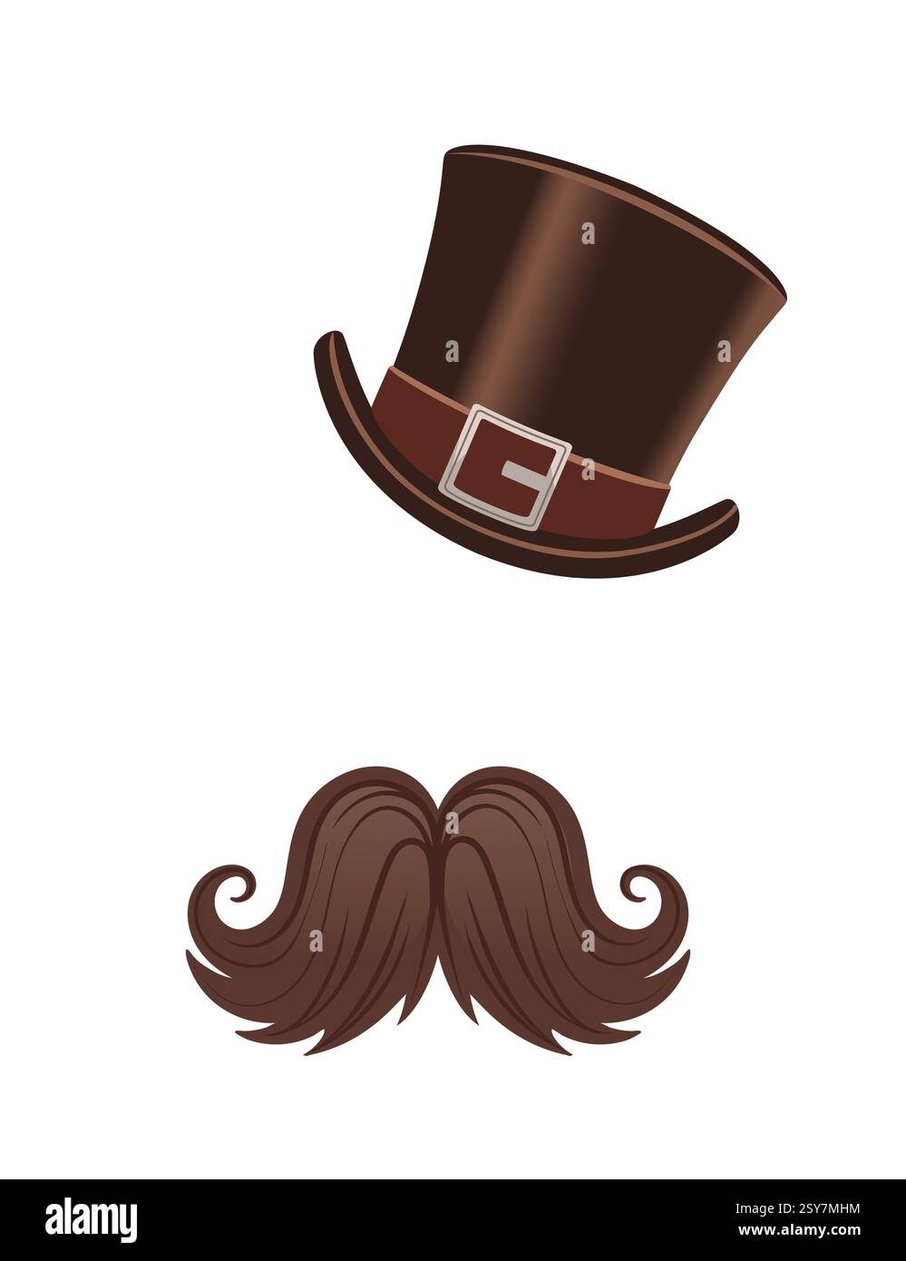 Stylized face with a brown top hat and curled mustache in deep brown ...
