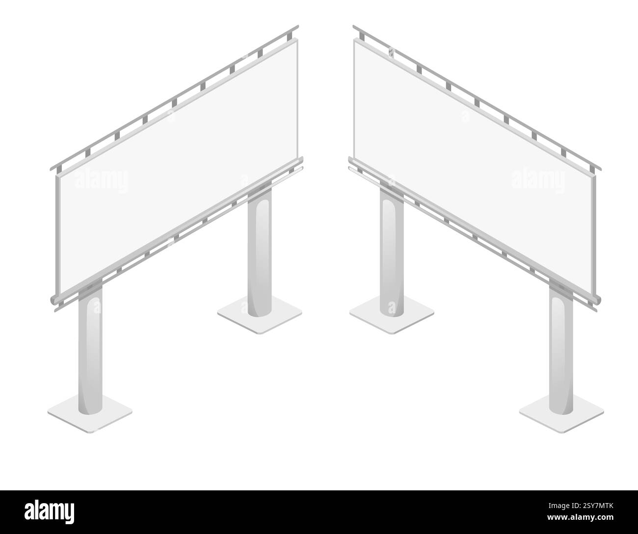 Metal billboard structures with empty display panels. White rectangular ...