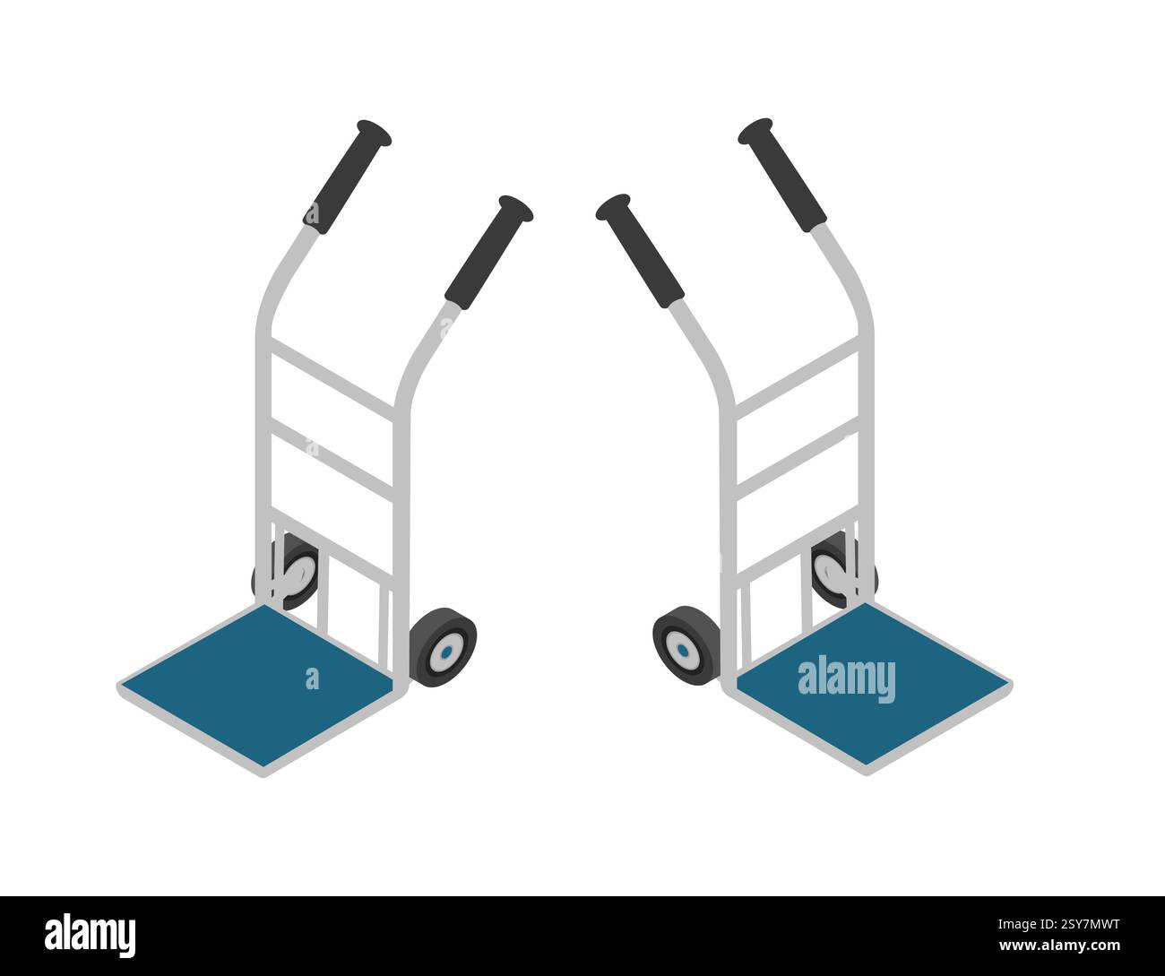 Isometric steel platform warehouse cart. Metal wheeled trolley. Brown ...