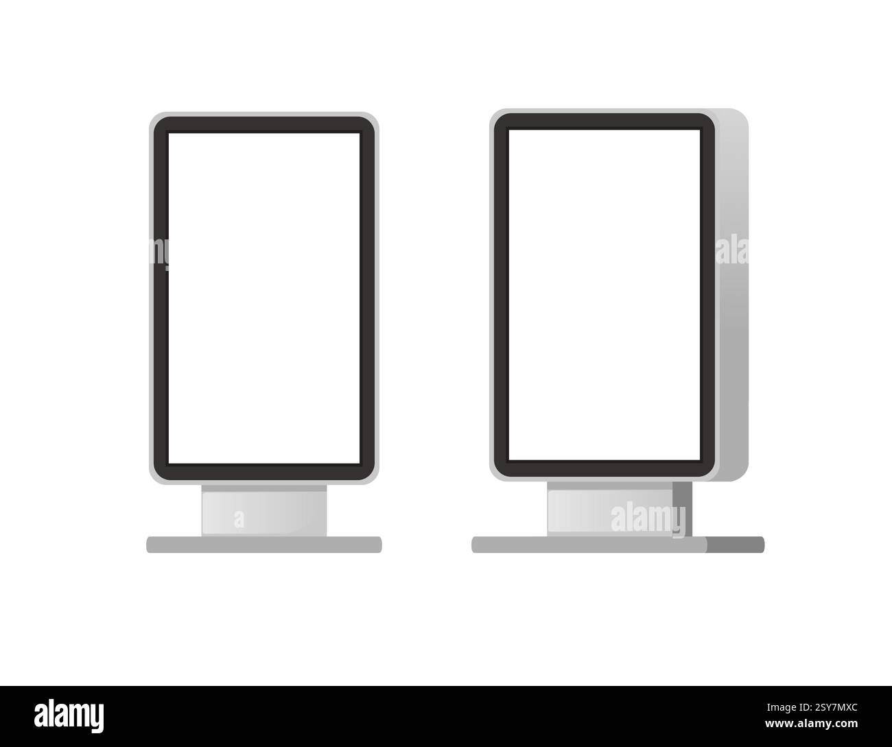 Two vertical digital advertising screens. Modern billboards, empty ...