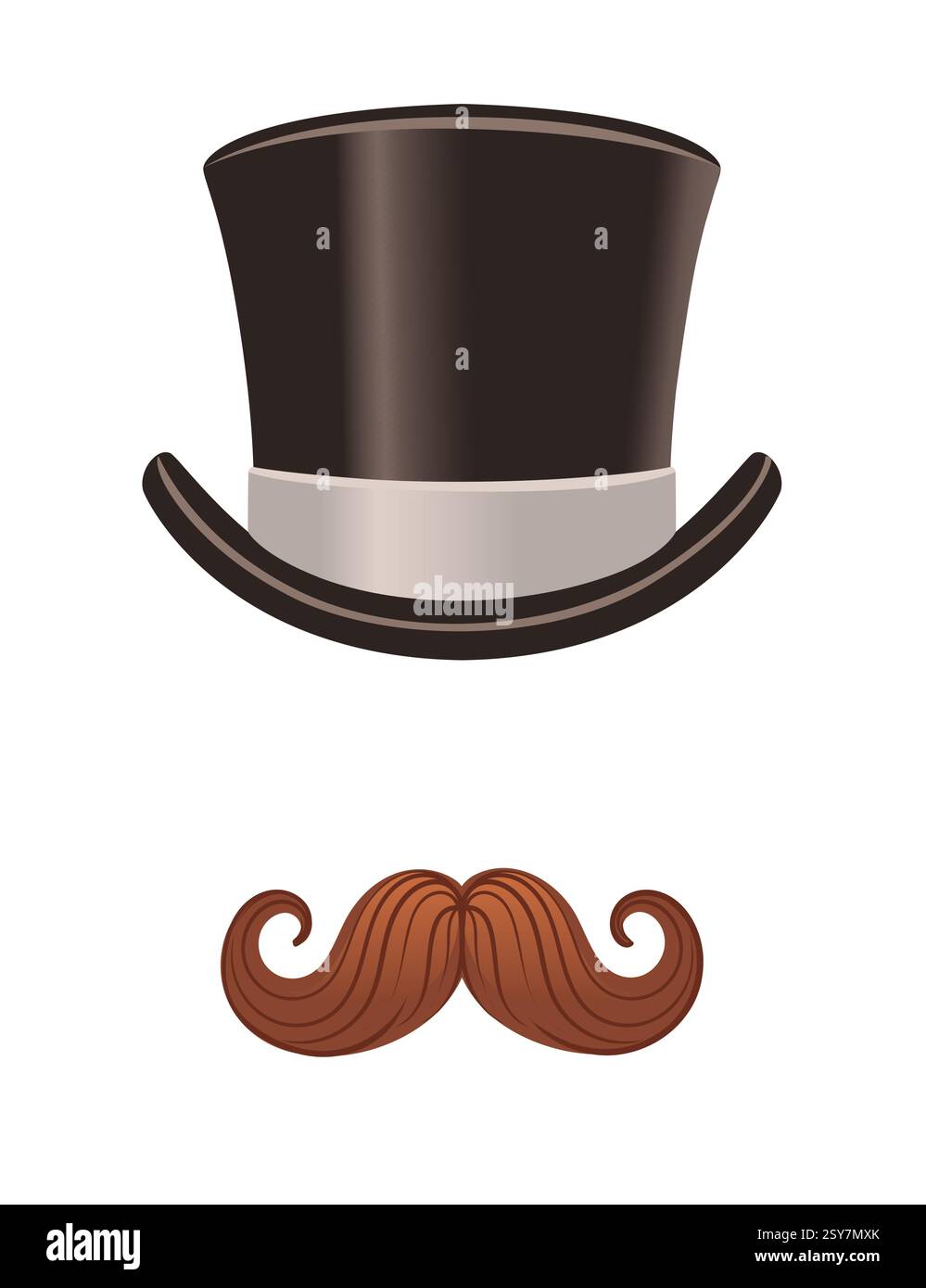 Stylized face with a brown top hat and curled mustache in deep brown ...