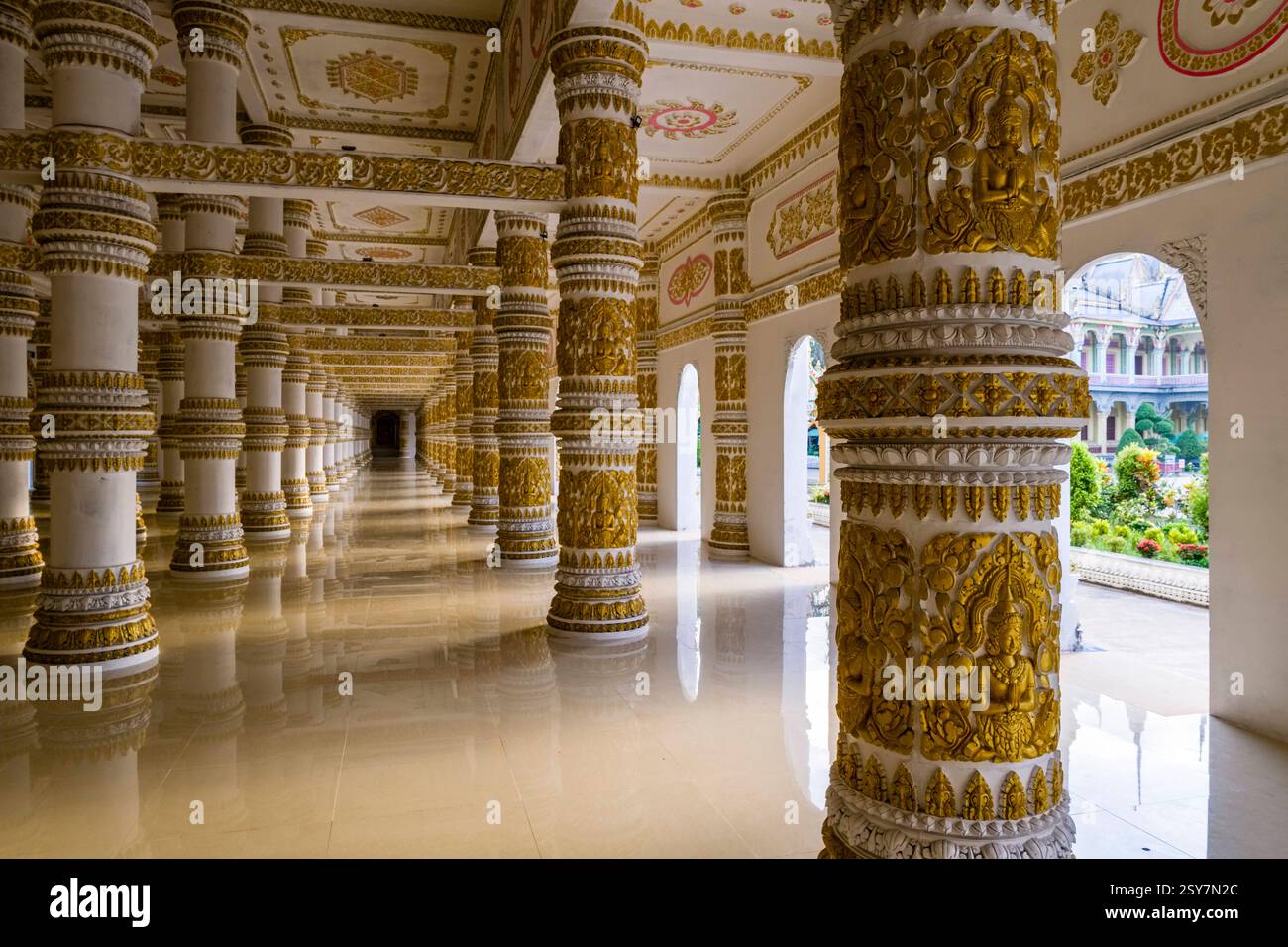 Artistic pillars in the base of the statue of a reclining Buddha in the ...