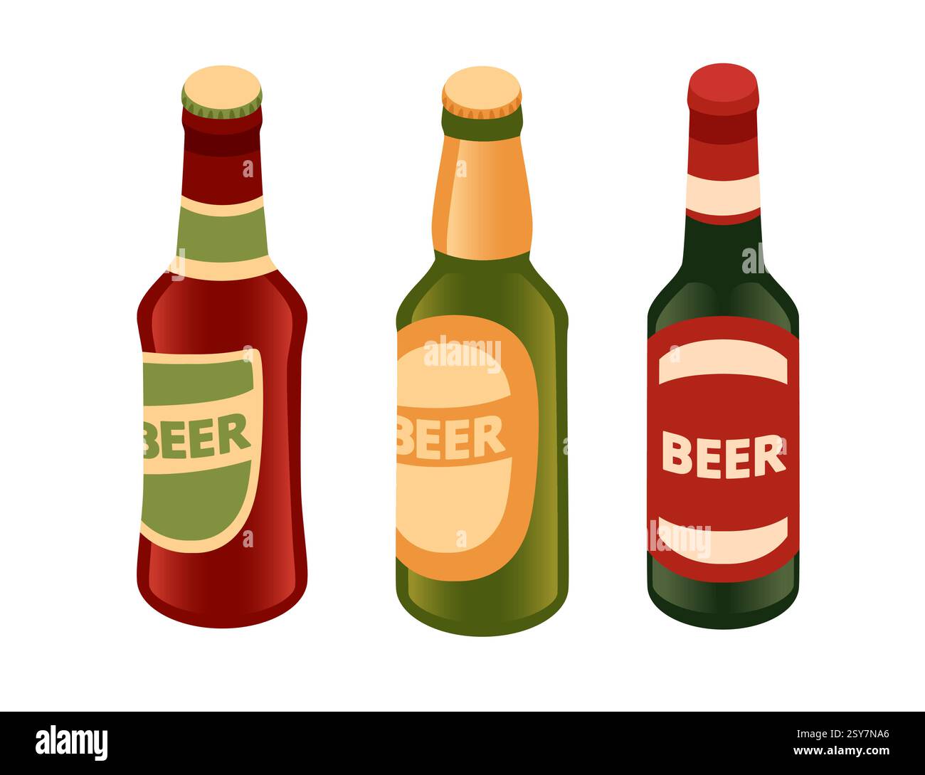 Set of beer bottle with label. Green beer bottle with yellow label ...