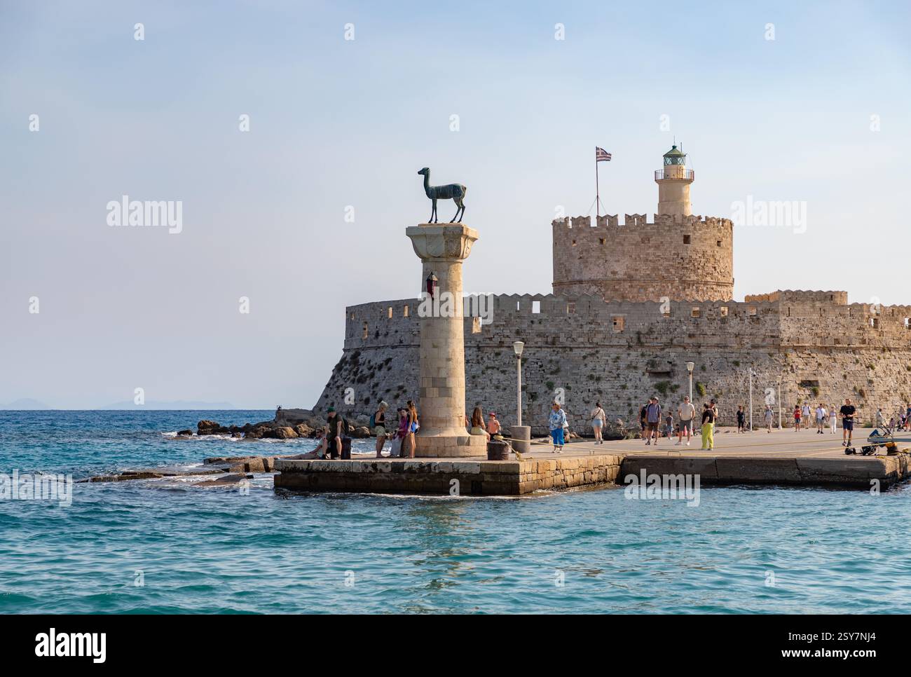 A picture of the Saint Nicholas Fortress and the Colossus of Rhodes ...