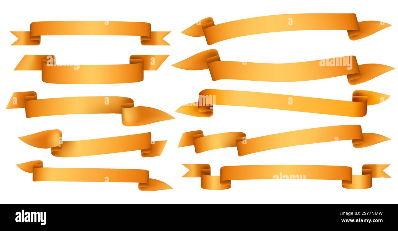 Gold ribbon banners collection. Different lengths and shapes ...