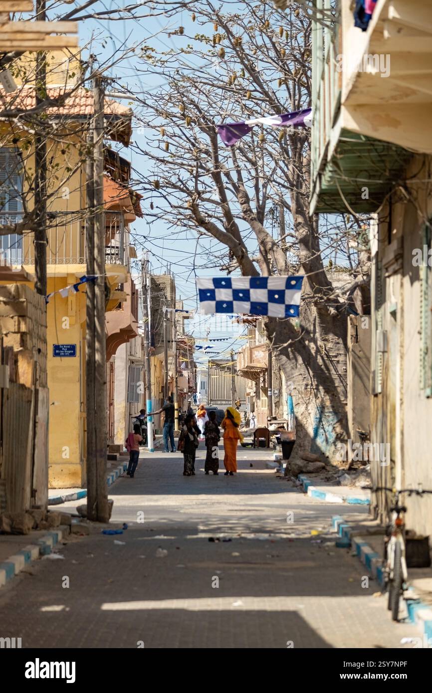 Street view of the old town St. Louis, the UNESCO world heritage site ...