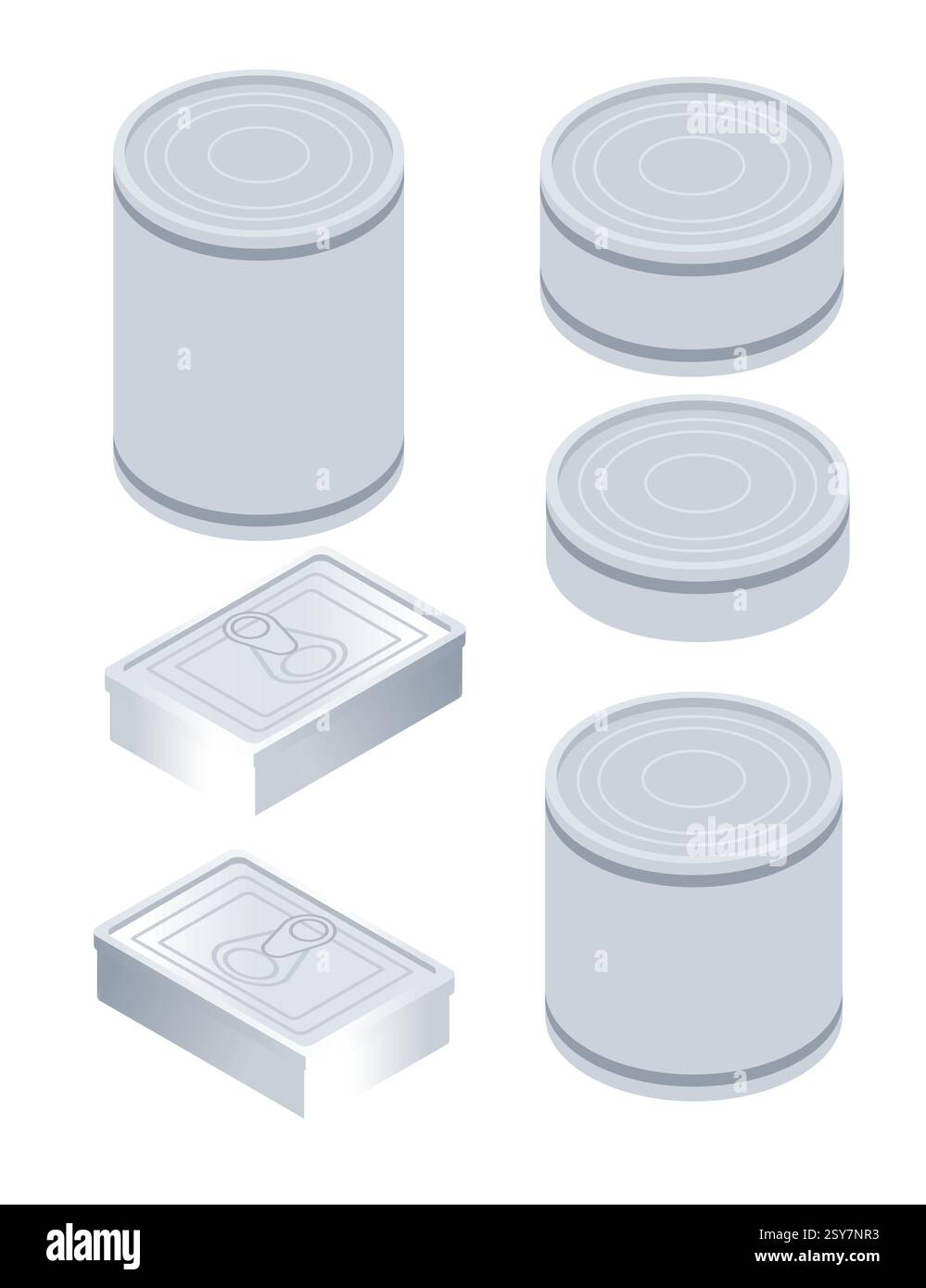Isometric food packaging elements. Canned goods. Rectangular boxes ...
