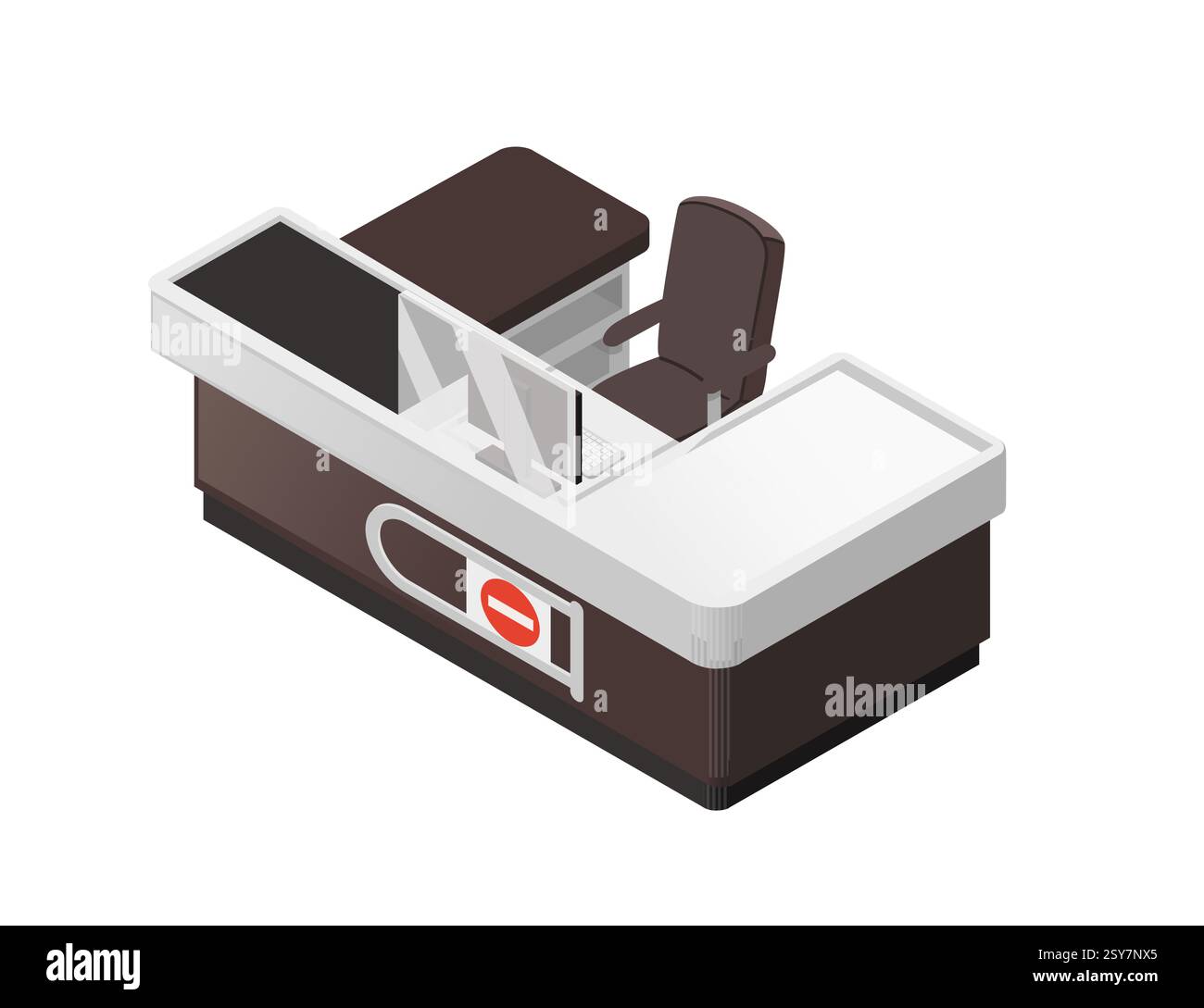 Isometric vector. Supermarket checkout counter with cash register ...