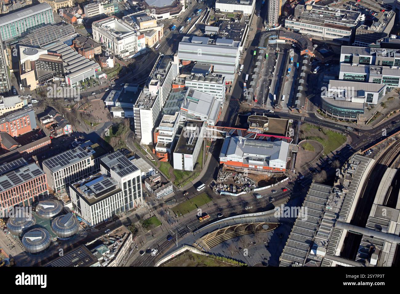 aerial view of Sheffield city centre showing Sheffield Interchange ...