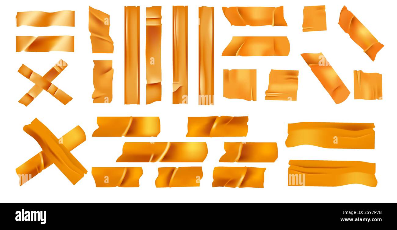 Golden ribbons and tape pieces. Various shapes and cuts. Adhesive ...