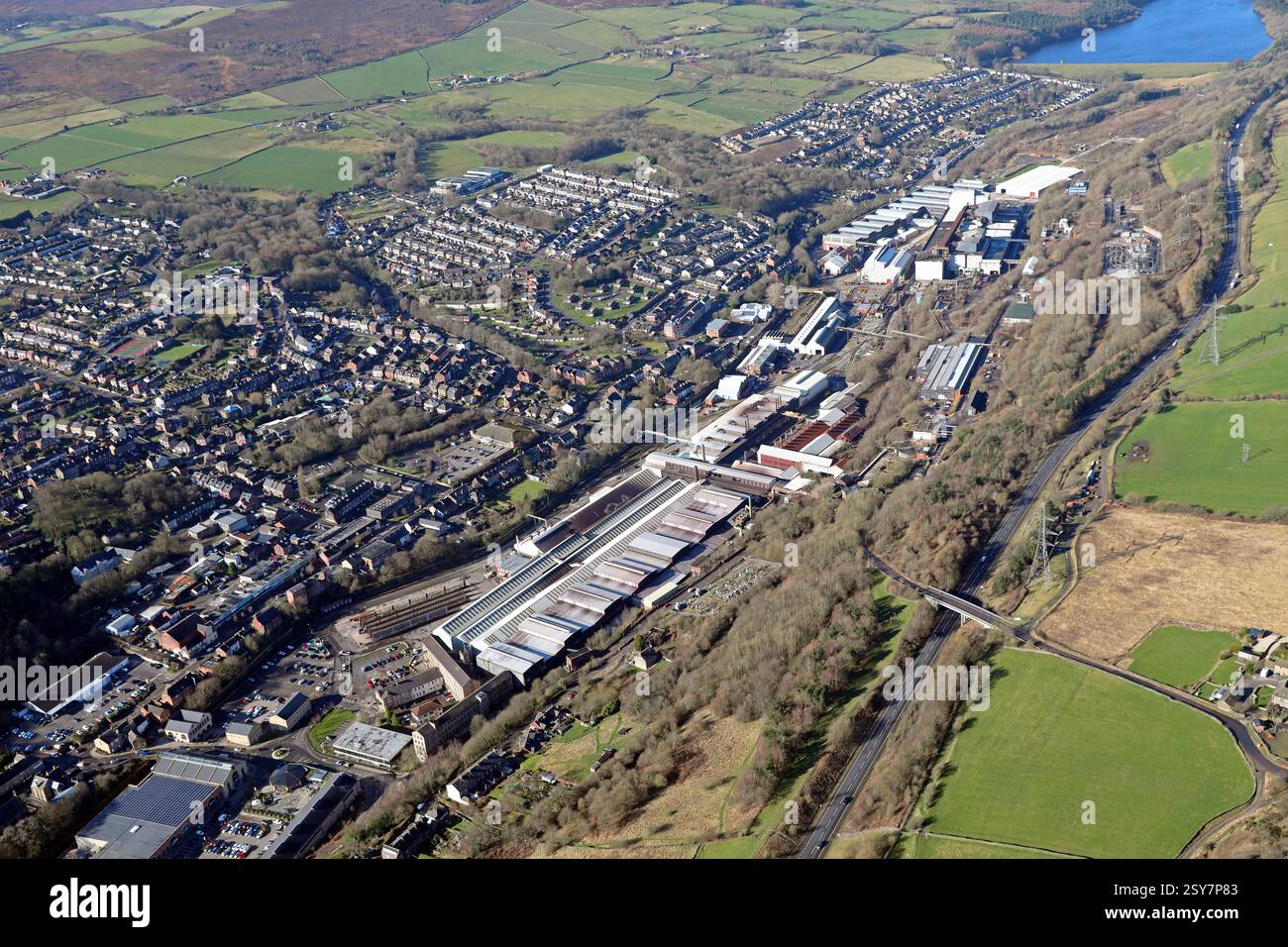 aerial view of Stocksbridge near Sheffield, viewed from the east ...