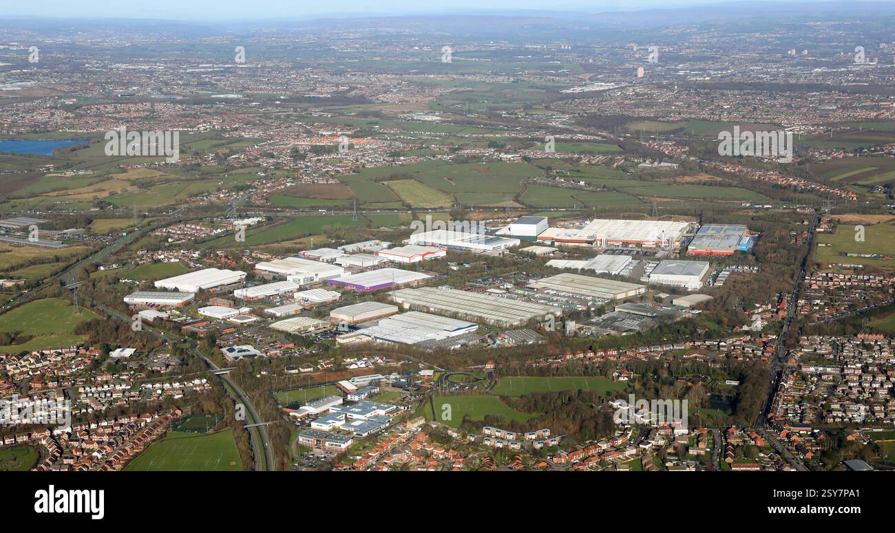aerial view of the giant Junction 41 Industrial Estate west of ...